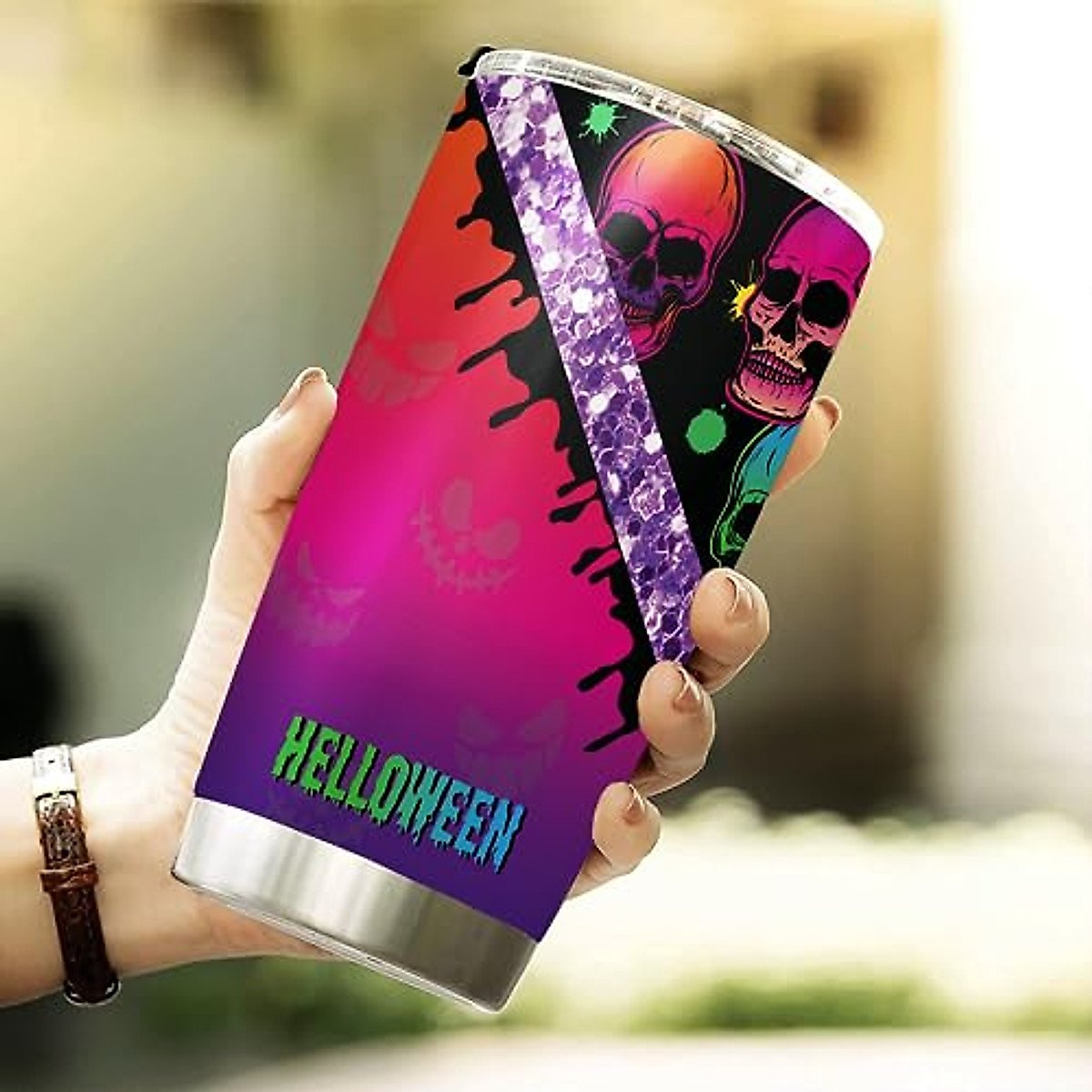 GBEELANA Personalized Name Halloween Tumbler Cup with Lid, Halloween Home Decor Kitchen Double Wall Vacuum Insulated, Stainless Steel Coffee Tumbler Cup