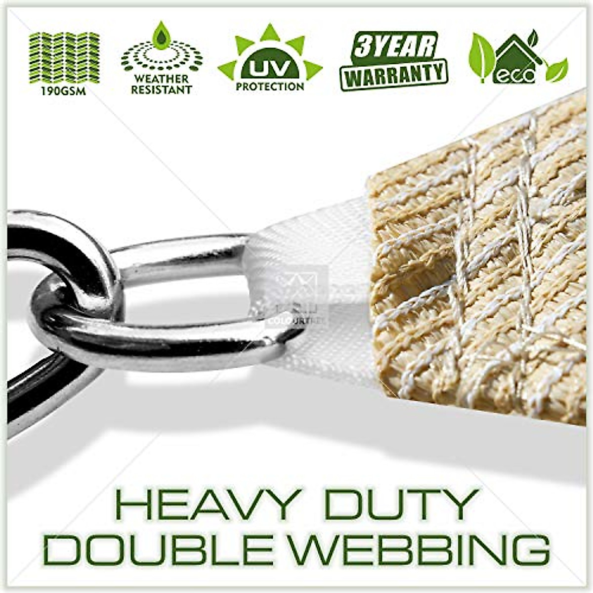 ColourTree 10' x 10' Beige Square Sun Shade Sail Canopy Awning Fabric Cloth Screen - UV Block UV Resistant Heavy Duty Commercial Grade - Outdoor Patio Carport - (We Make Custom Size)