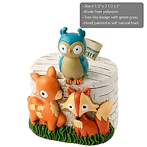 FASHIONCRAFT Woodland Animals Nursery Money Bank - 4.5 x 3.5 x 3 inch - Polyresin - 3D Design - Handpainted - Gender Neutral for Boys and Girls - Baby Room Decor