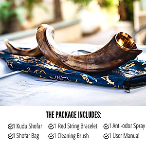 ProShofar Israel Shofar Set, Natural Kudu Horn Shofar, Kosher Shofar Yemenite Traditional Musical Instrument for Jewish Spiritual Ceremonies and Religious Sermons, Made in Israel