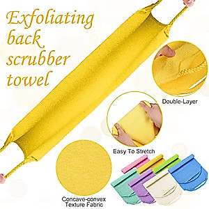 7 Pieces Exfoliating Back Scrubber for Shower with Handles Nylon Back Exfoliator Back Washers Stretchable Pull Strap Exfoliating Loofah Washcloth for Women Men Body Deep Cleaning Massages