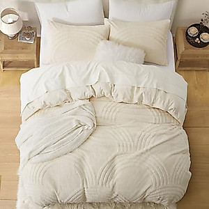 Oli Anderson Fluffy Duvet Cover Set Queen Size, 3 Pieces Tufted Plush Shaggy Comforter Cover, Ultra Soft Warm Fuzzy Faux Fur Bedding Sets, Ivory (1 Duvet Cover + 2 Pillowcases)