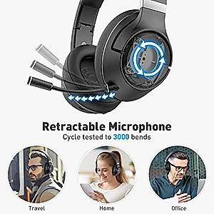 COOSII H300 Wireless Headphones Bluetooth with Microphone, Over Ear Headsets with Environmental Noise Cancelling Retractable Mic, USB Dongle & Mute for Office Laptop Computer Chromebook Smartphone