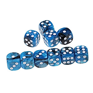 Yiotfandoll 10PCS Polyhedral Dice D6 Dice 16mm Acrylic Dice Game Dice for RPG MTG DND Dice Table Games (Blue Black)