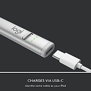Logitech Crayon Digital Pencil (iPads with USB-C Ports) Featuring Apple Technology, No Lag Pixel-Precision, and Dynamic Smart Tip with Fast Charge - Silver