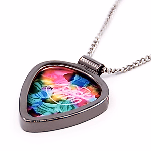 PICKRING Soundwave Shaped Guitar Pick Holder Necklace for Guitarists/guitar picks keeper storage pendant necklace stainless steel music lovers musicians gifts (Metal Black)