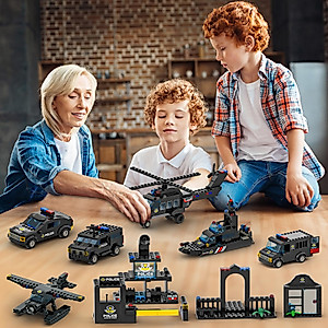 WishaLife 8 IN 1 City Police SWAT Mobile Command Center Truck Toy Building Set, with Police Station Toy, Police Car Toy, Helicopter Toy, Boat Toy, Fun Police Toys Gift for Kids, Boys, Girls Age 6 Plus