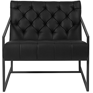 Flash Furniture Hercules Madison Series LeatherSoft Tufted Lounge Chair, Tufted Retro Accent Chair for Living Room or Office, Black