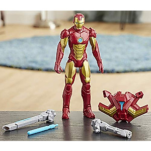 Avengers Marvel Titan Hero Series Blast Gear Iron Man Action Figure, 12-Inch Toy, with Launcher, 2 Accessories and Projectile, Ages 4 and Up, Red