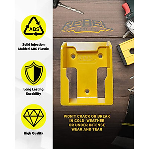 RebelToolCo Battery Holder Wall Mount (6 Pack) Battery Holder Mounts. Compatible with 20V & 60V DeWalt Cordless Batteries. Tool Holder Storage Organizer for Battery, Accessories, & Tool Organization.