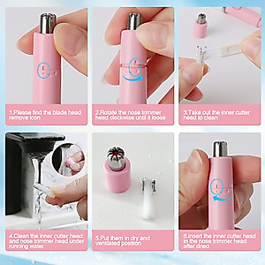 TOUCHBeauty Nose Hair & Eyebrow Trimmer for Women 2IN1 Facial Hair Removal Set for Nose, Chin, Upper-Lip, Peach-Fuzz Battery Operated Pink Color TB-1458