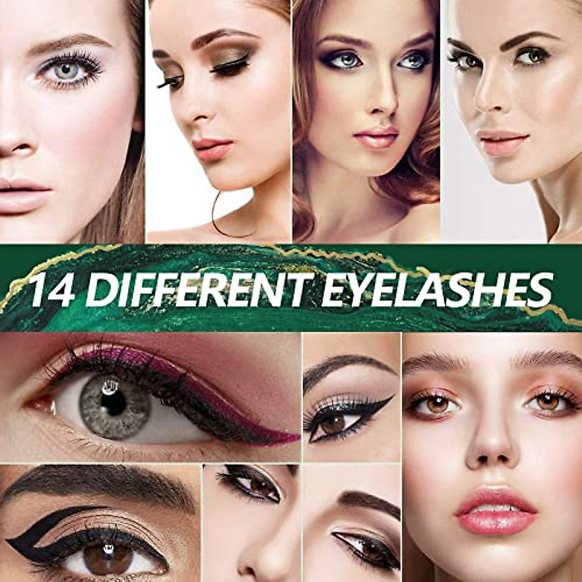 Rechoo Magnetic False Eyelashes Kit- 14 Pairs Different Magnetic Lashes Natural Look with 3 Eyeliners, Reusable 3D Black False Eyelashes with Applicator and Tweezers for Daily Eyelash Extension