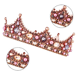 Crowns for Women, Vofler Rose Gold Birthday Princess Queen Tiara Cake Topper Baroque Hair Decor for Girls Bridal Quinceanera Wedding Pageant Halloween Costume Party w/Crystal Rhinestone Pink Pearls