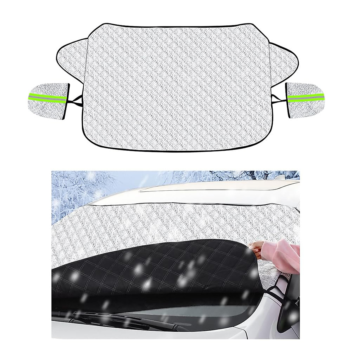 4 Layer Thickened Windshield Cover for Ice and Snow [Upgraded],All Season Car Windshield Snow Cover with Rear View Mirror Cover,Universal Car Snow Cover Car Accessories for Most Vehicles