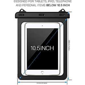 VHOPMORE 10.5 inch Waterproof Tablet Case, Tablet Dry Bag for iPad Pro 10.5, iPad 2020 10.2, New iPad 9.7, iPad Air 3, Air 2, Galaxy Tab A 9.7 / S6 / S7, Kindle Fire HDX/Fire HD 10, up to 10.5 Inch