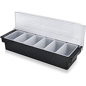 Simpli-Magic 79241 Ice Cooled Condiment Dispenser Serving Container Chilled Garnish Tray Bar Caddy for Home Work or Restaurant, Large 6 Compartment, Black