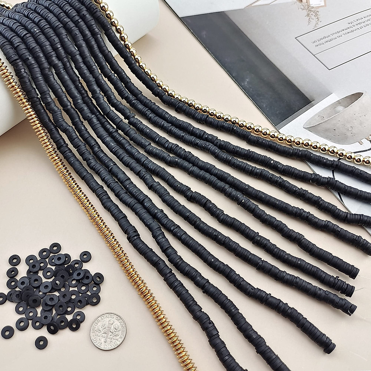 BOCAR 6mm 10 Strands Clay Beads Kit Vinyl Flat Handmade Polymer Clay Beads with 2 Strands Alloy Beads Spacer for Jewelry Making Necklace Bracelet Earrings Finding (CB-001-mix 3)