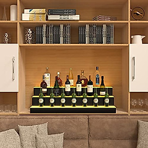 HIGOSPRO LED Liquor Bottle Display Shelf, 40 inch 3-Step Lighted Acrylic Lighted Bar Shelf for Home, Commercial Bar, Acrylic Lighted Bottle Display Stand with RF Remote