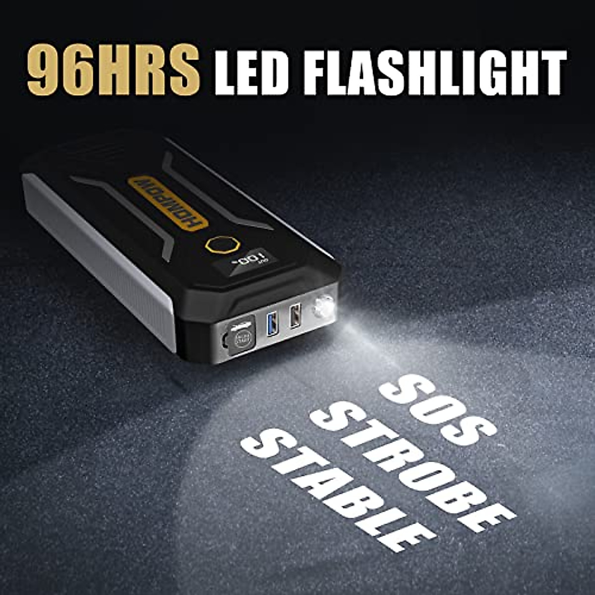 3000A Peak Jump Starter Battery Pack for Up to 10L Gas and 8L Diesel Engines, 12V Portable Car Battery Jump Starter Box with 400 Lumens LED Light