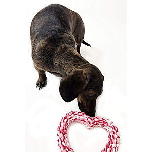 Midlee Valentine's Heart Rope Dog Toy (6" x 6")- Pink, Red, White Cotton Chew Gift