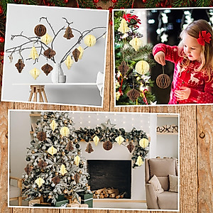 Hungdao 12 Pcs Christmas Paper Honeycomb Balls Hanging Ornament Khaki Pom Poms Decorative 3D Mini Glitter Edge Paper Honeycomb Ornament for Christmas Tree Xmas Home Decor(Brown)