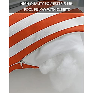 Recliner Head Pillow Ledge Loungers Chair Pillows with Insert Orange and White Stripes Lumbar Pillow with Adjustable Strap Outdoor Waterproof Patio Pillows for Couch Beach Pool Office Chair, 2 PCS