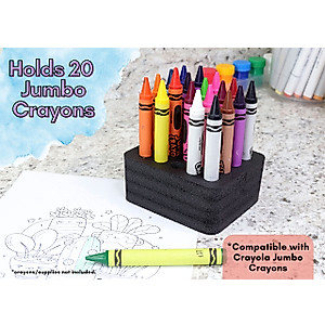 Polar Whale Jumbo Crayon Desk Stand Organizer Compatible with Crayola and Others Design Storage Tray Supply Non-Scratch Non-Rattle Washable Durable Black Foam Holds 20
