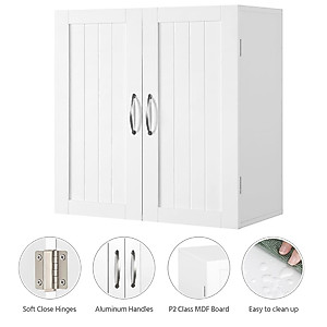 Yaheetech Bathroom Wall Cabinet, Kitchen Storage Cupboard Cabinet with 2 Doors, Wall Mount Storage Cabinet for Bathroom, Kitchen, Living Room, White