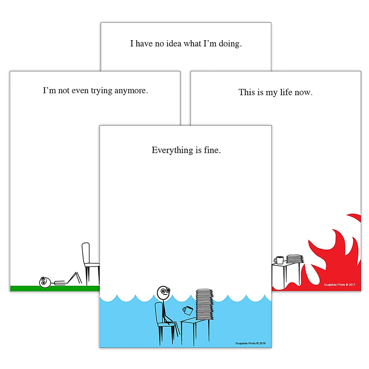 Guajolote Prints Funny Novelty Memo Pads Bundle (4 Items) Everything is Fine, This is my life Now, I have no idea what I'm doing, and I'm not even trying anymore