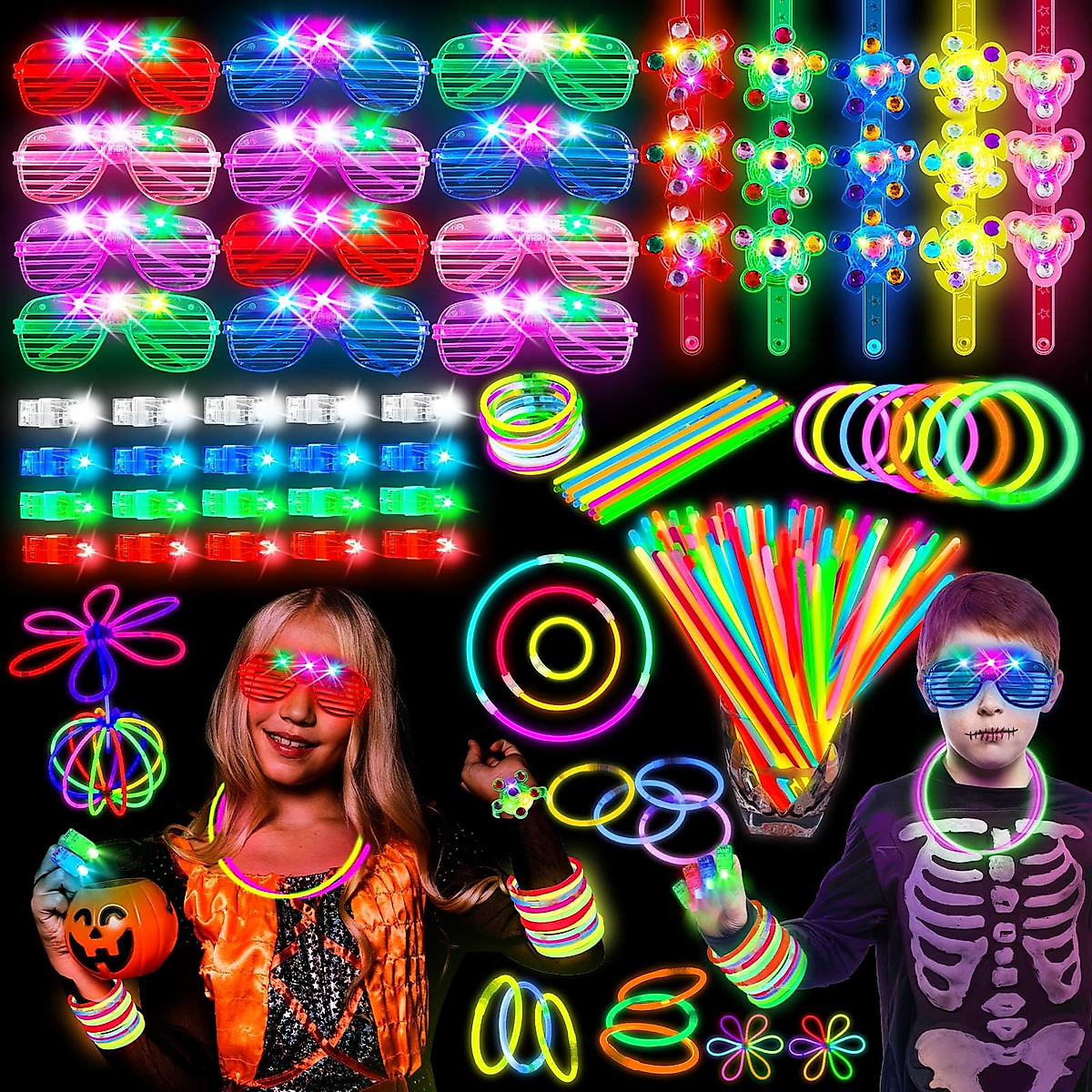SHQDD 244 Pack Glow in the Dark Party Supplies for Kids, New Year Party Favors for Kids, Glow Party Favors for Kids 8-12, Kids Led Light Up Party Favors,Kids New Years Eve Party Supplies