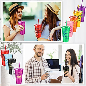 Uiifan 30 Pcs Bulk Appreciation Gifts for Employee Staffs Coworkers 24oz Inspirational Plastic Tumbler with Lid and Straw Reusable Plastic Cups Office School Classroom Christmas Gift (Bright Color)