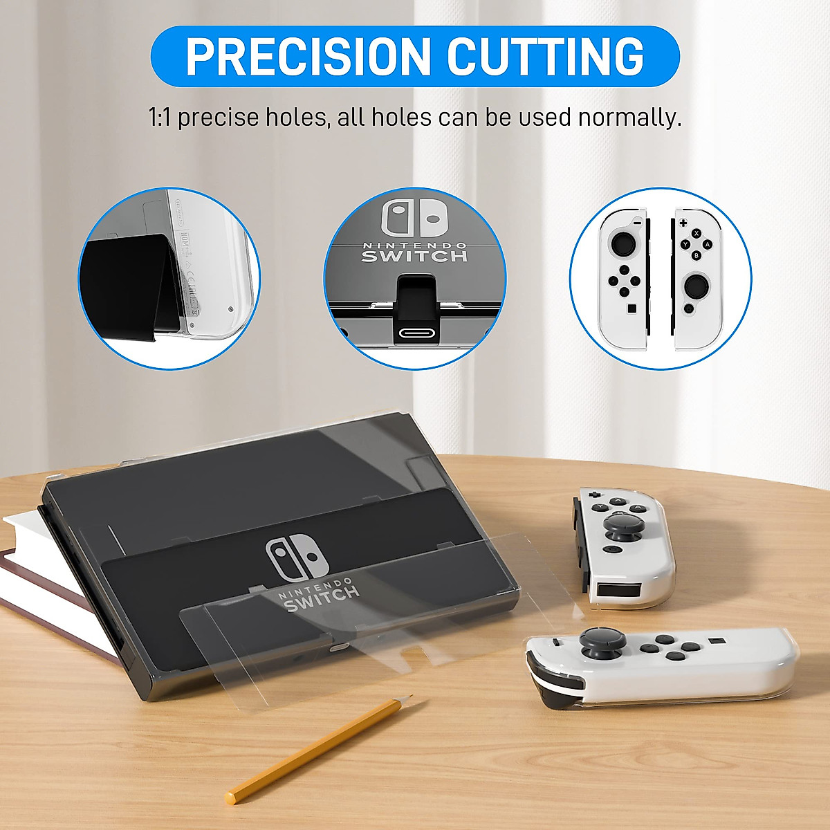 RHOTALL Clear Case for Nintendo Switch OLED, Removable Back Plate Protective Skin for Switch OLED, Hard Cover Detachable Plate for Switch OLED Bracket