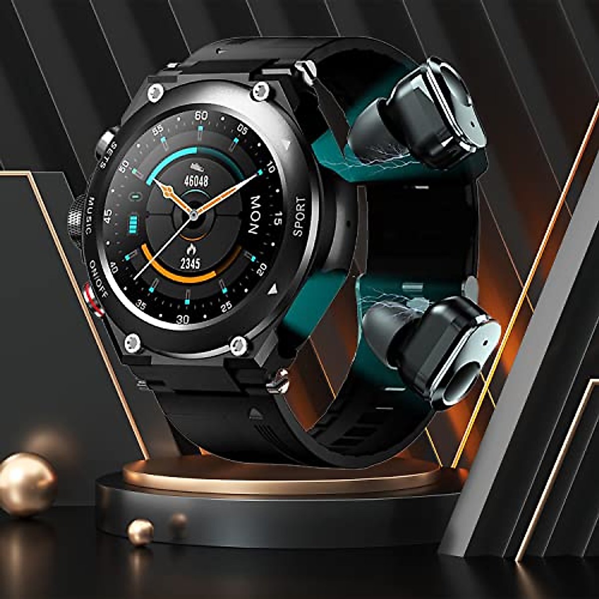 GUIQU Smart Watch with Earbuds, Bluetooth 5.3 HiFi Sound Effect [GPS 45mm] Monitor Tracker for Health Fitness Running Sleep Cycles, US Version Compatible Android and iOS