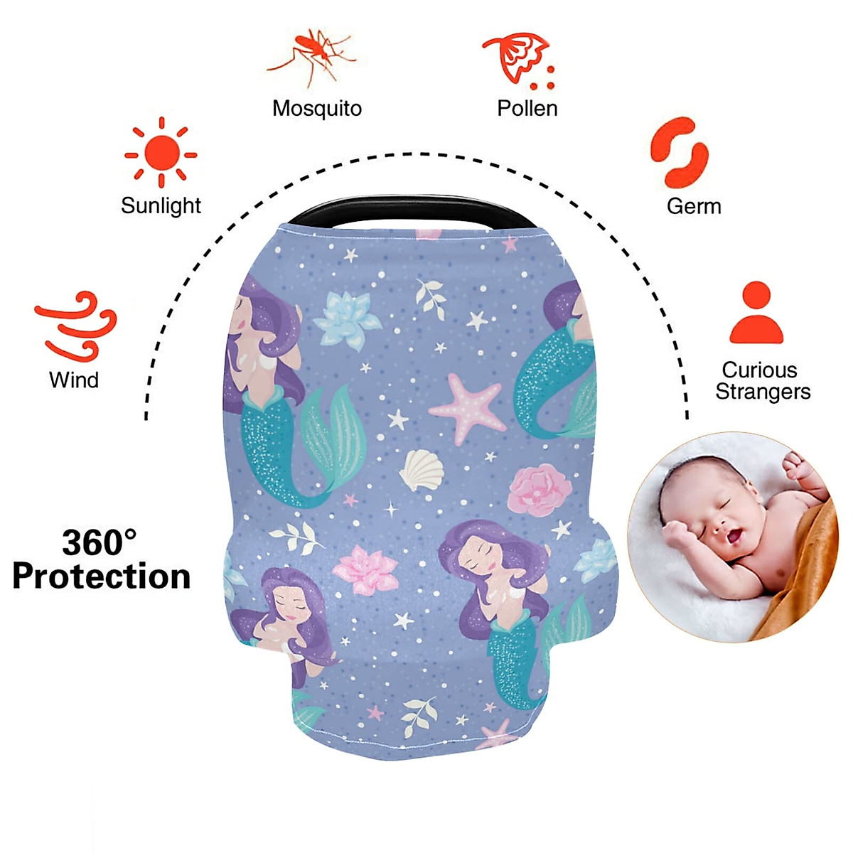 Nursing Cover Breastfeeding Scarf Mermaid- Baby Car Seat Covers, Infant Stroller Cover, Carseat Canopy(193)