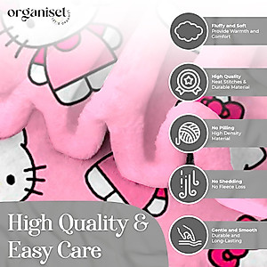ORGANISET | 50"x 40" | Cute Cartoon Throw Blanket Anime Blanket for Girls, Hello Kitty Blanket for Kids, Kawaii blanket, Hello kitty throw blanket, Super Soft Warmful Flannel Blanket for Couch (Pink)