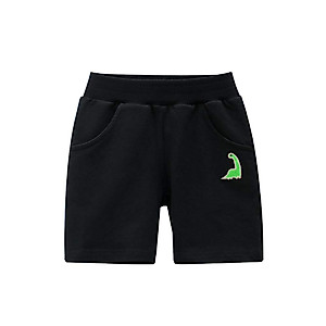 Azalquat Toddler Boys Summer Knit Shorts with Pocket, 2 Pack Baby Pull-On Soft Active Shorts (Dinosaur Black/Blue, 3T)
