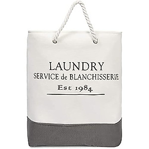 Okuna Outpost White Canvas Laundry Basket with Rope Handles (12 x 16 x 19.2 Inches)