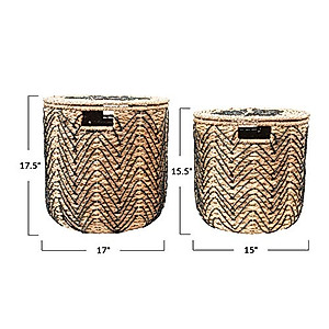 Bloomingville Handmade Woven Bankuan Baskets with Lids, Natural & Black, Set of 2 Storage Box, 2