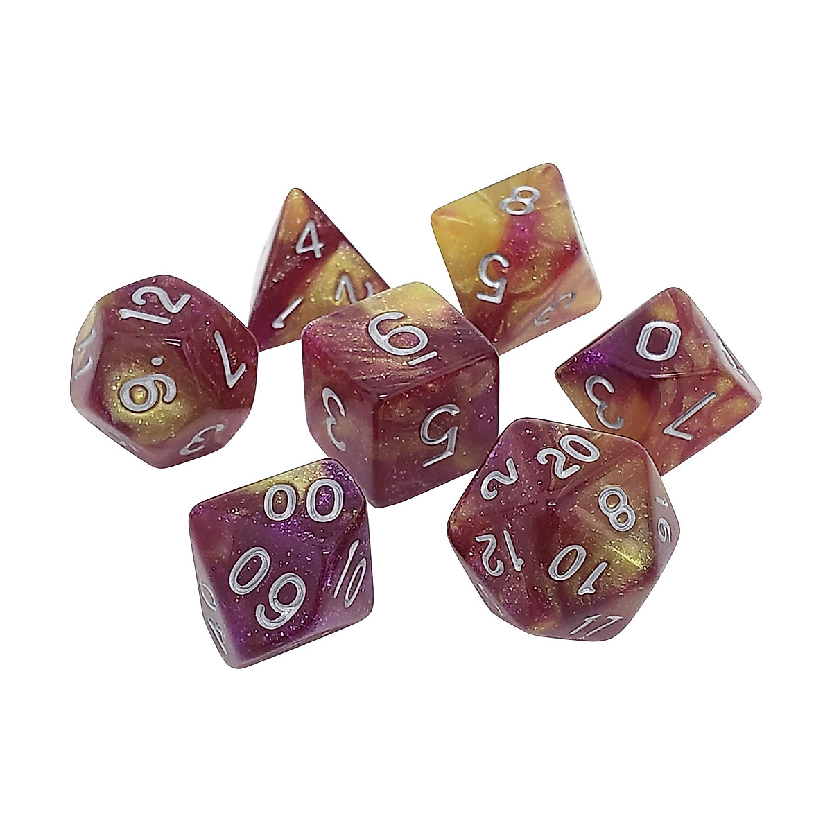 Astral Apocalypse - 7 Piece Polyhedral DND Dice Set by D20 Collective - Maroon & Yellow Swirled Dice for Table Top Dungeons and Dragons RPGs and Gaming - Glittery Multicolored Acrylic D&D Dice Sets
