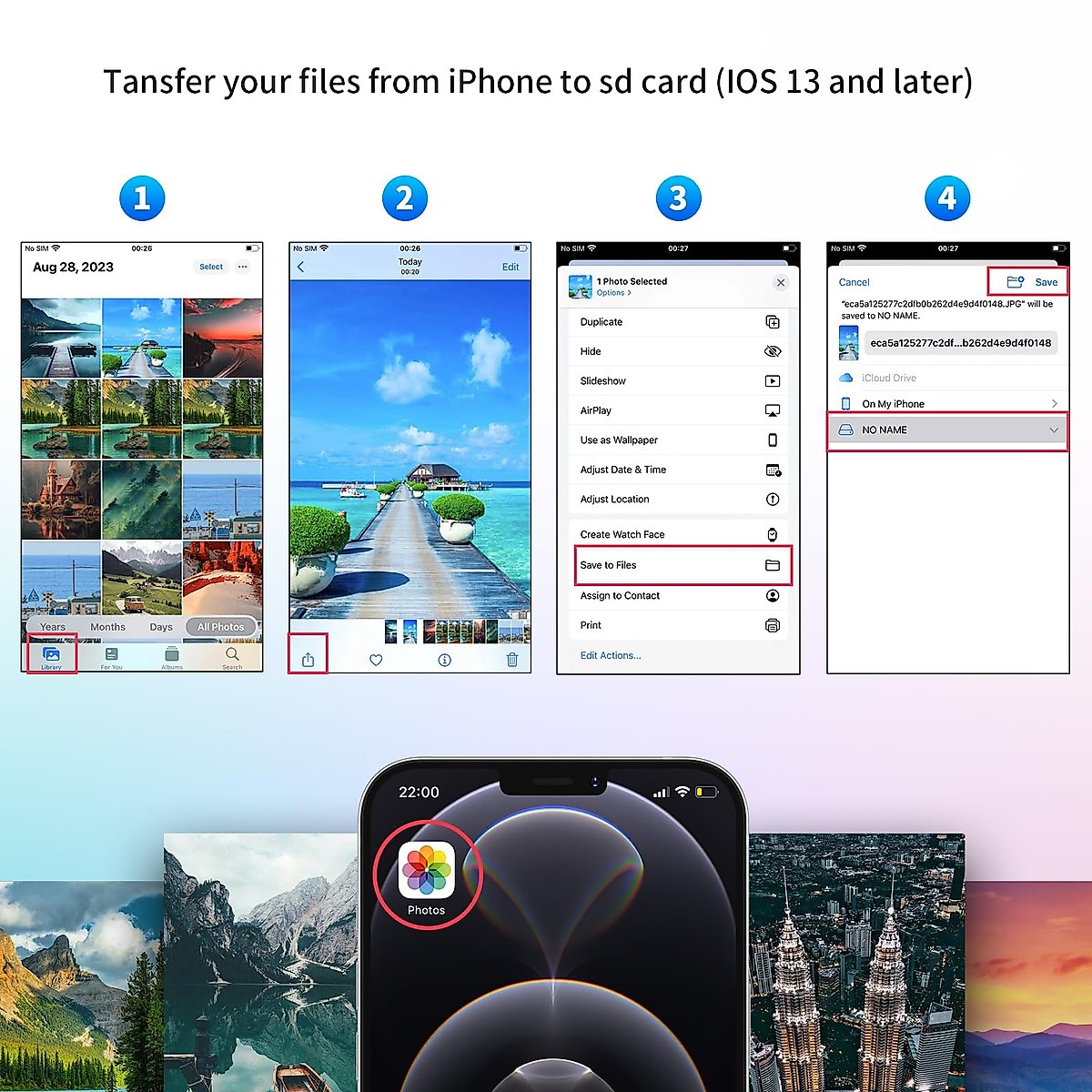 Sd Card Reader for iPhone iPad Digital Camera, Dual Card Slot Card Reader Compatible with Sd and Micro Sd Card, Memory Card Reader Sd Card Adapter to iPhone iPad, No APP Need Plug and Play
