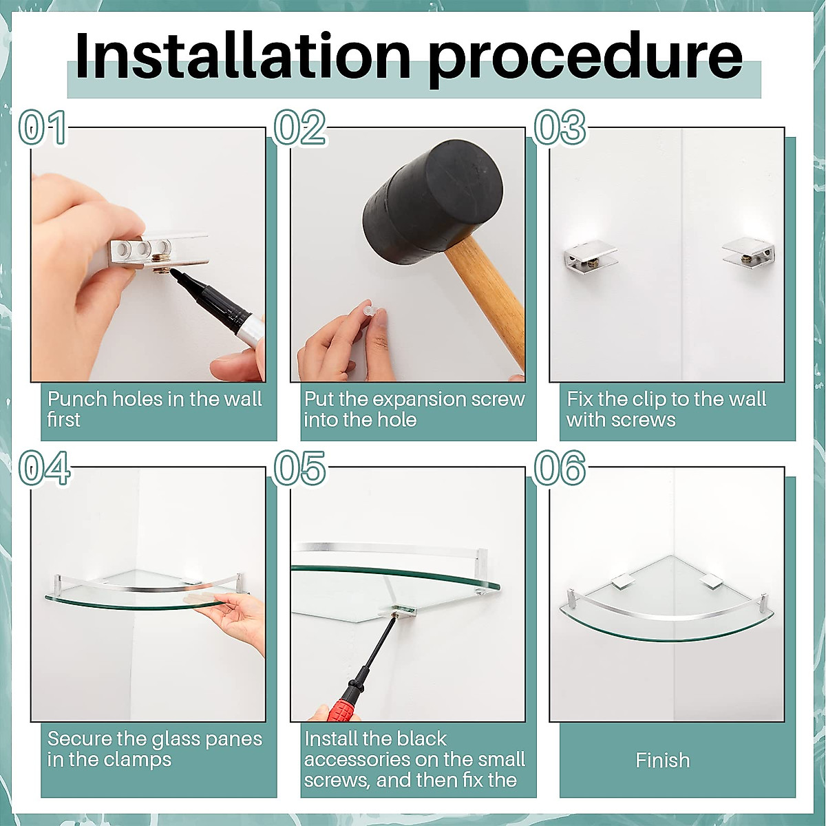 Gejoy 2 Pcs Glass Corner Shelf Glass Shower Shelves Bathroom Glass Shelf Floating Tempered Glass Shelves Wall Mounted Corner Organizer for Storing Bottle Shower Gel Shampoo Brush, 9.25 Inches