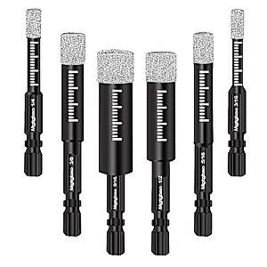 Mgtgbao 6PCS Dry Diamond Drill Bits Set, Core Drill bit for Granite Marble Tile Ceramic Stone Glass (NOT for Wood) Hex Shank for Porcelain Tile with 3/16,1/4, 5/16, 3/8, 1/2, 9/16