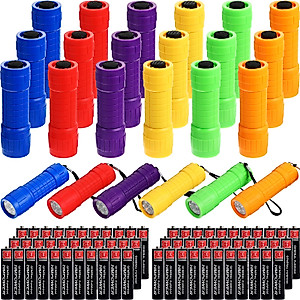 20 Pack 9-LED Mini Flashlight Set with 60 Pieces AAA Batteries, Flashlight Kids Handheld Flashlights Bulk for Gifts Camping Accessories Supplies, Assorted Colors