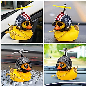 wonuu Rubber Duck Car Ornaments Cool Yellow Duck Car Dashboard Decorations Squeaky Glasses Duck with Propeller Helmet for Car ccessories Dashboard (Z-Pan-Stars&Stripes)