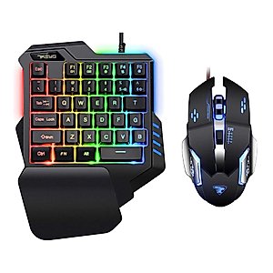 7KEYS One-Handed Gaming Keyboard RGB Backlit, 35 Keys Ergonomic Mini Keyboard with Wrist Rest, Half Keyboard for PC Gaming (Keypad Set B)