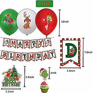 Grinch Christmas Birthday Decorations,Happy Birthday Banner,Holiday Cake Decoration,Grinch Cupcake Toppers,The-Grinch Christmas Balloons for Party,Christmas Theme Party Supplies,Winter Festival Feast Decorations