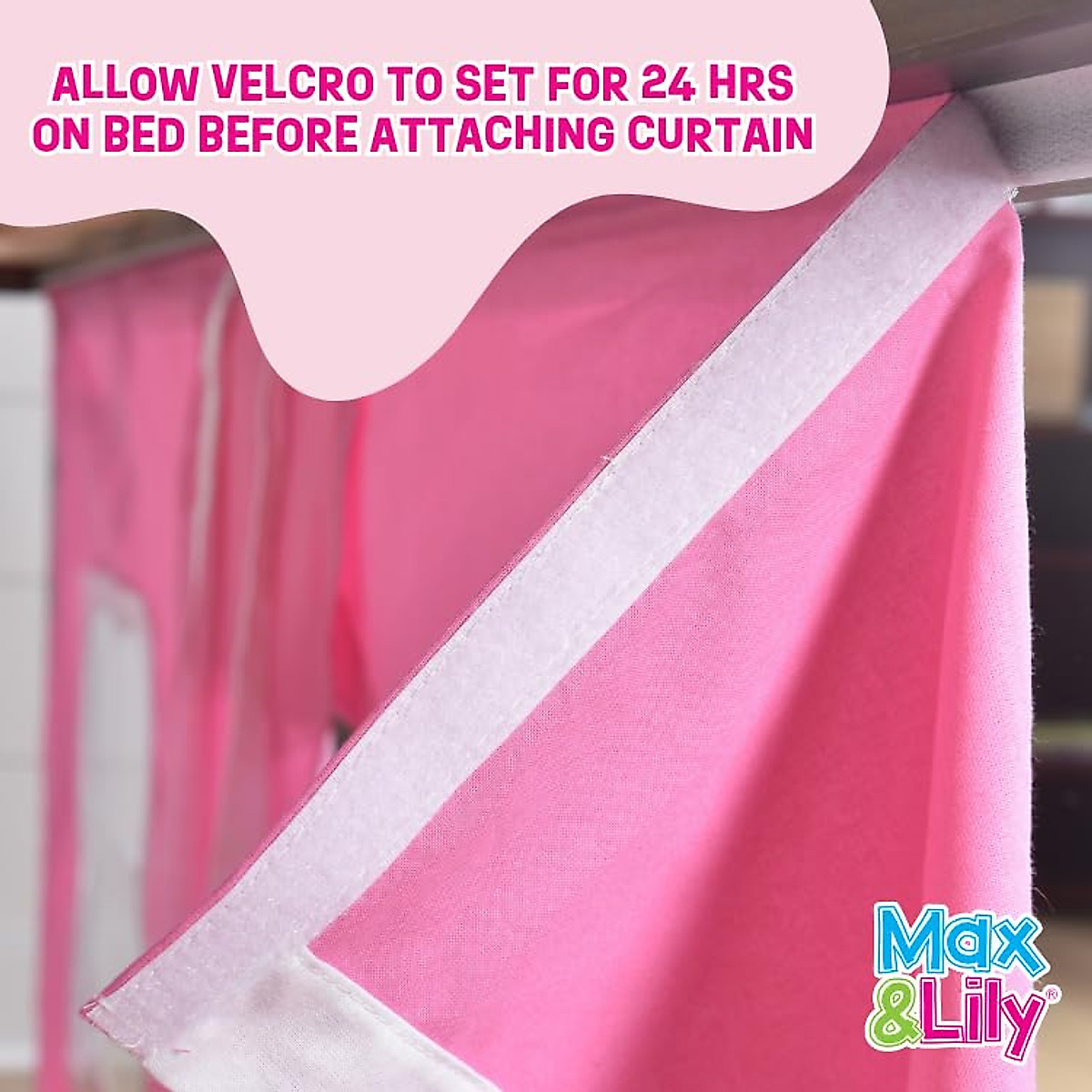 Max & Lily Underbed Curtain for Low Bunk Bed/Low Loft Bed, Play Curtain for Kids, Cotton Privacy Curtain for Bottom Bunk, 2 Panel Curtain Set Hot Pink/White