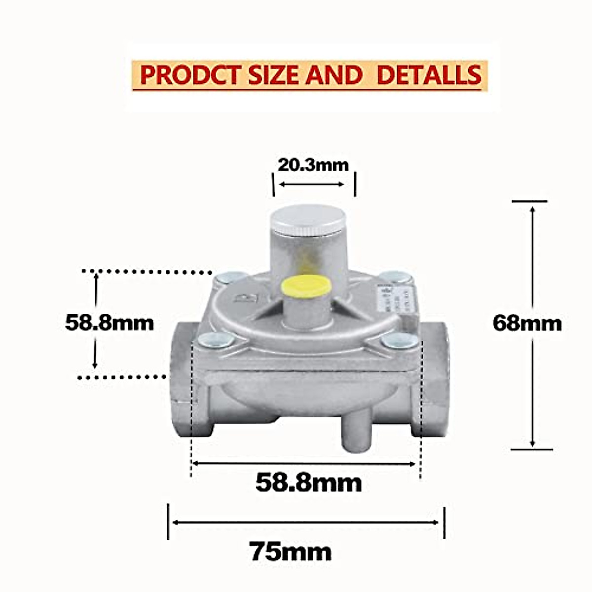 Guofulda 1/2'' Natural Gas Regulator, Inlet Pressure:1/2’’ PSIG, Outlet Pressure LPG 5" W.C, 1/2"-14NPT Grill Regulator for NG Gas Low Pressure Regulator with Gas Line Thread Tape