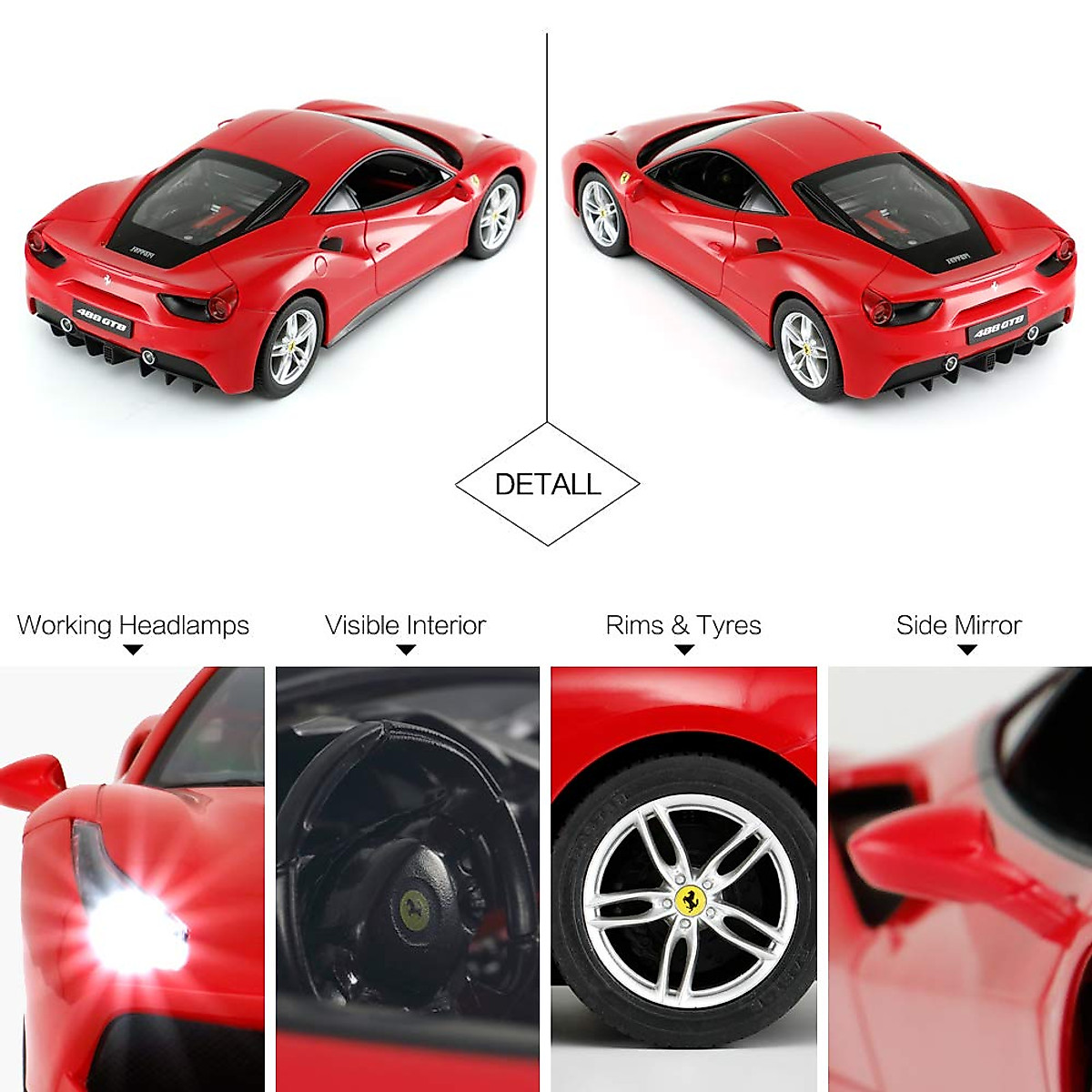 RASTAR Ferrari 488 GTB Model, 1/14 Scale Ferrari Remote Control Car for Boys 8-12 - RED