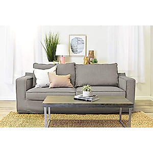 Serta Colton 85" Upholstered Living Room Sofa with Removable Slip Covers, Modern Track Arm Fabric Couch, Soft Comfortable Cushions, Linen Beige